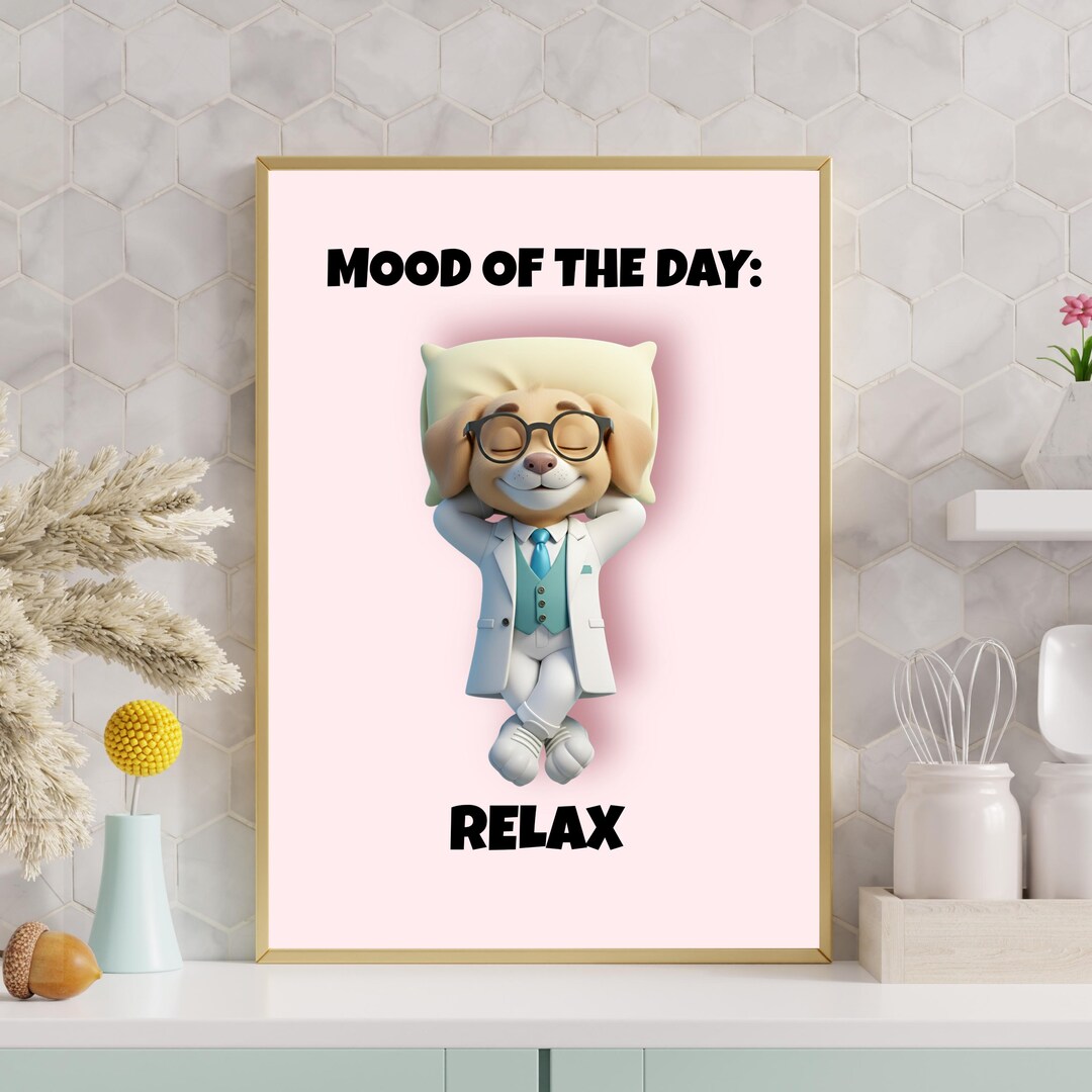 Kids Mindfulness Wall Art Printable Relaxation Poster Dog Character ...