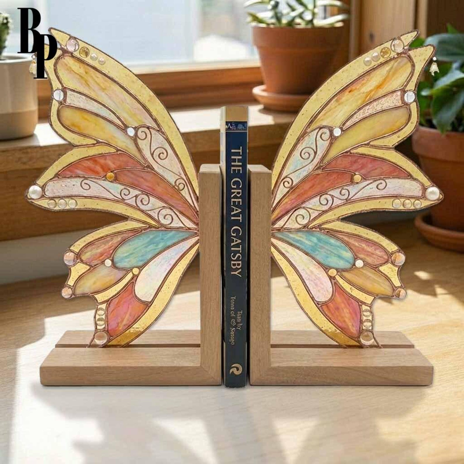 Stella Fairy Wings Bookends, Colorful Stained Glass Fantasy Bookends ...