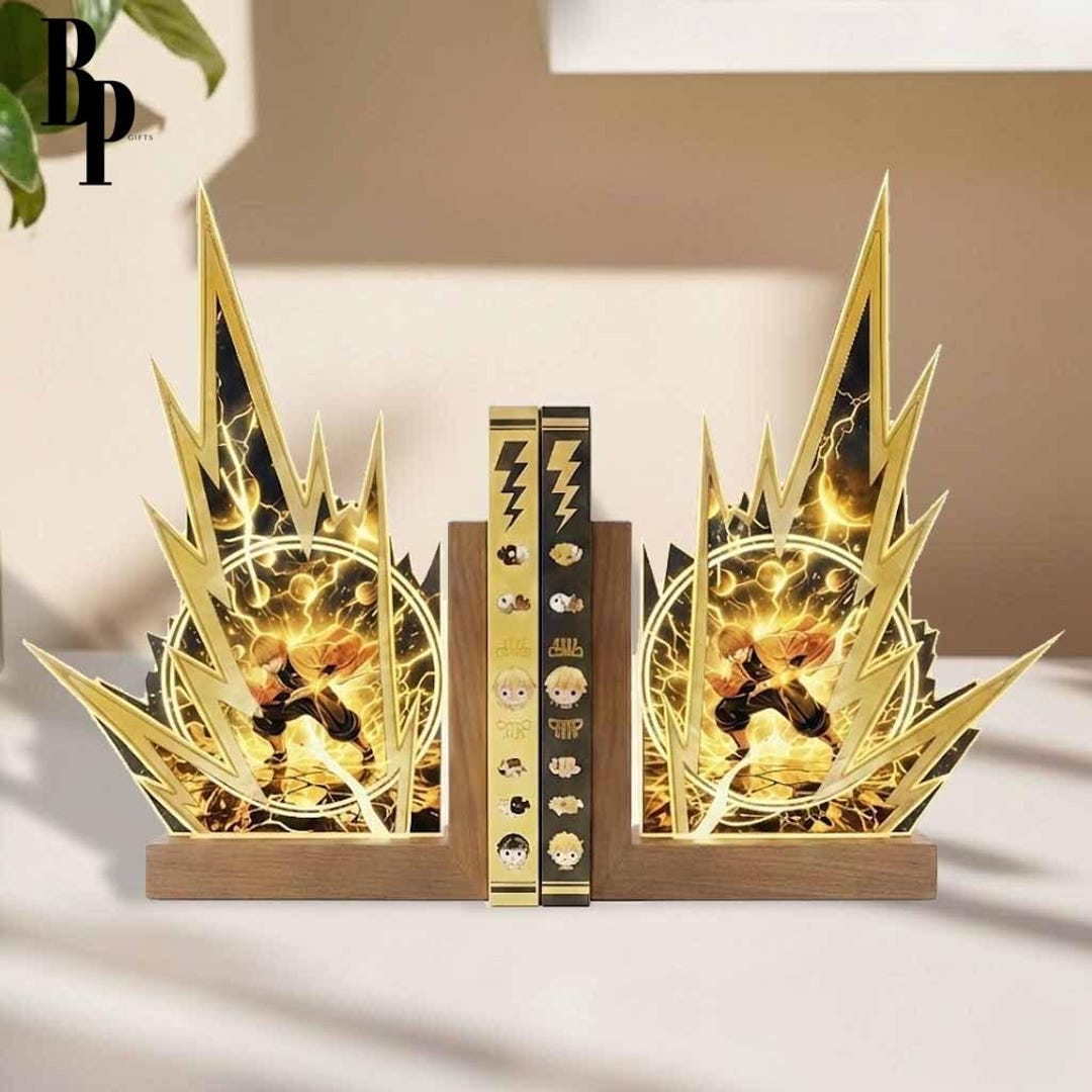 Zenitsu Acrylic Bookends, Demon Slayer Inspired Lightning Books Holder ...