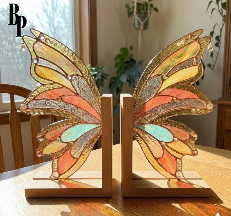 Stella Fairy Wings Bookends, Colorful Stained Glass Fantasy Bookends ...