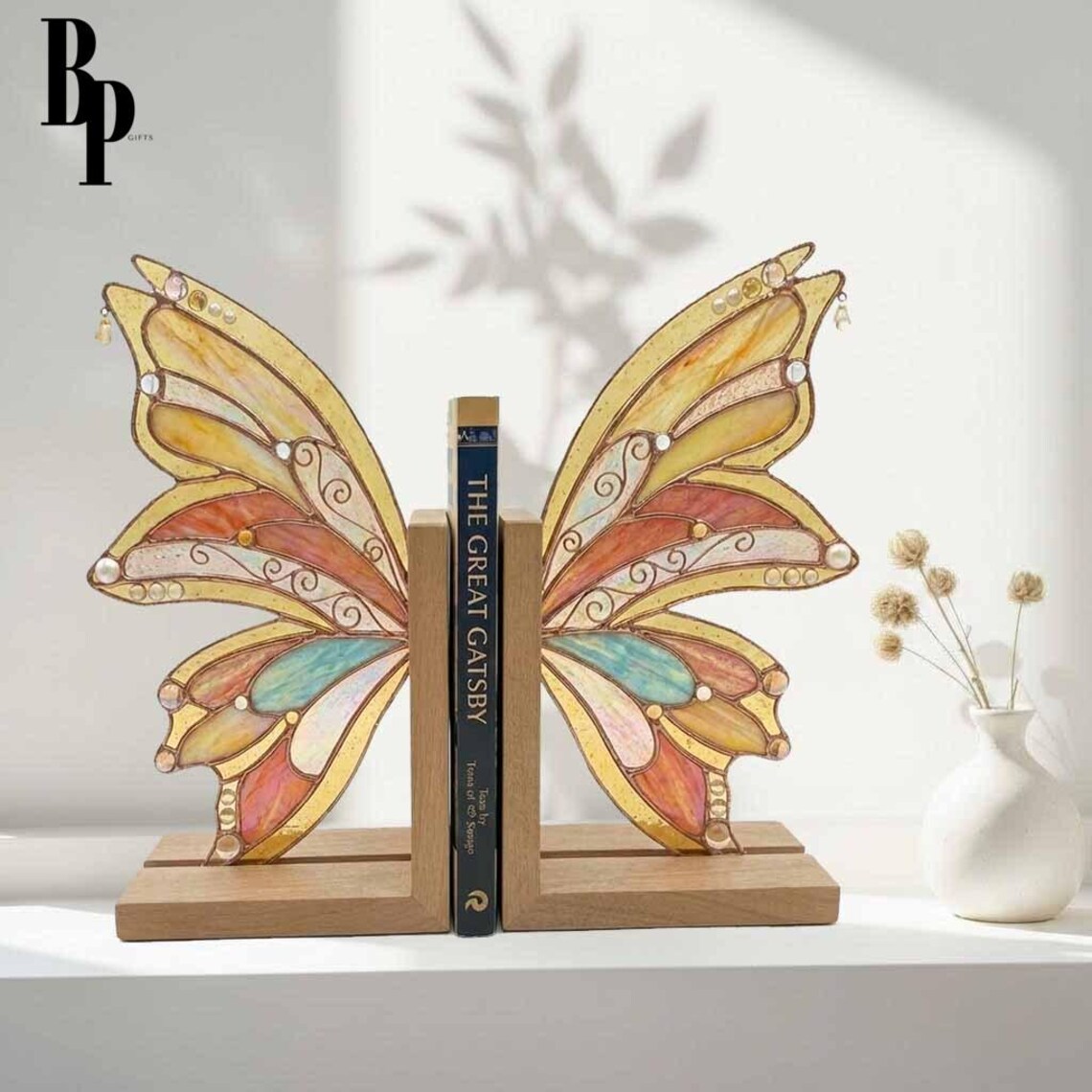 Stella Fairy Wings Bookends, Colorful Stained Glass Fantasy Bookends ...