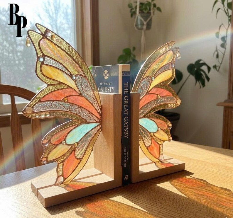 Stella Fairy Wings Bookends, Colorful Stained Glass Fantasy Bookends ...