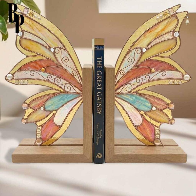 Stella Fairy Wings Bookends, Colorful Stained Glass Fantasy Bookends ...