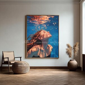 Large Underwater Blue Pool Female Painting | Tranquil Bathroom Wall ...