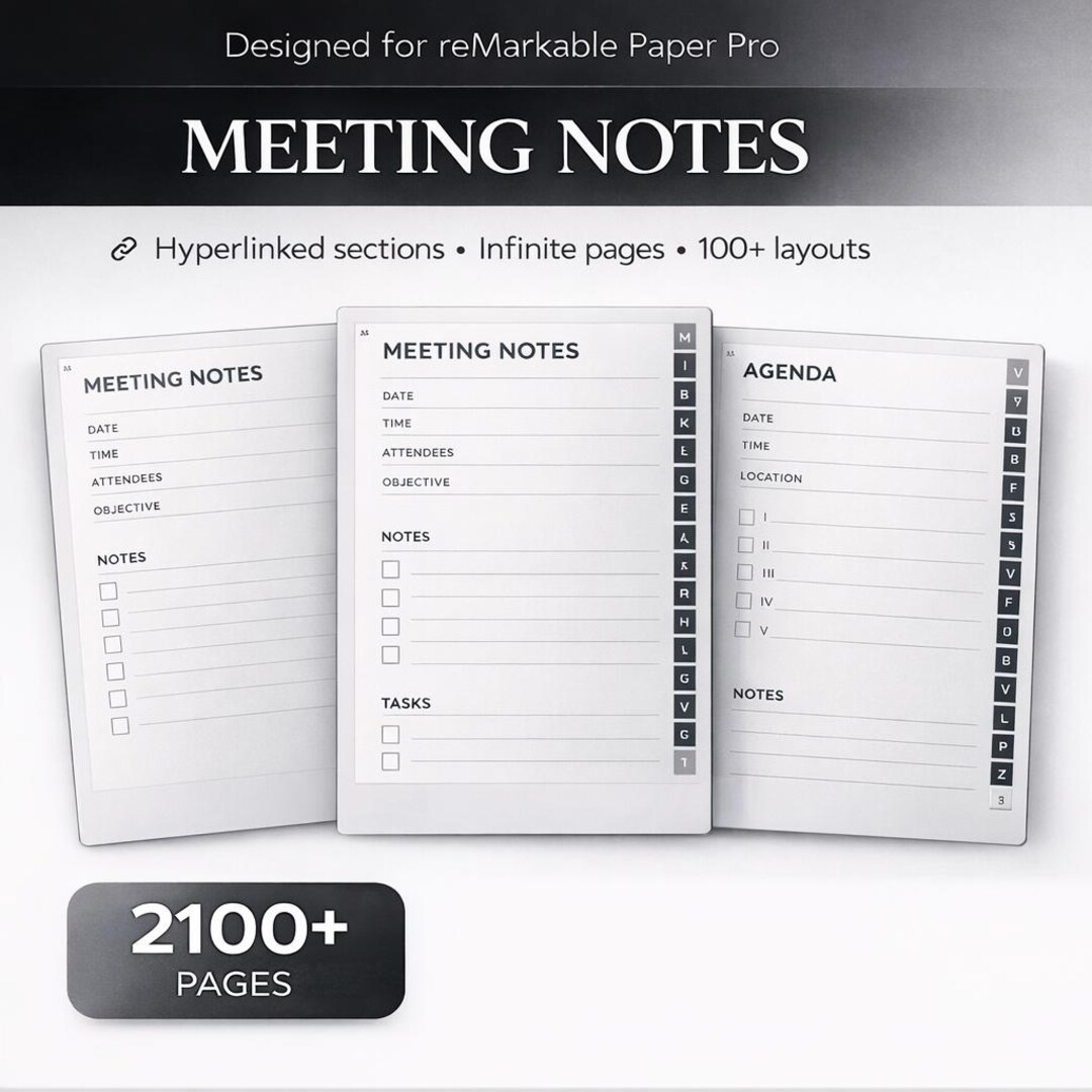 Remarkable Meeting Notes – Digital Notebook Planner (2100+ Pages ...
