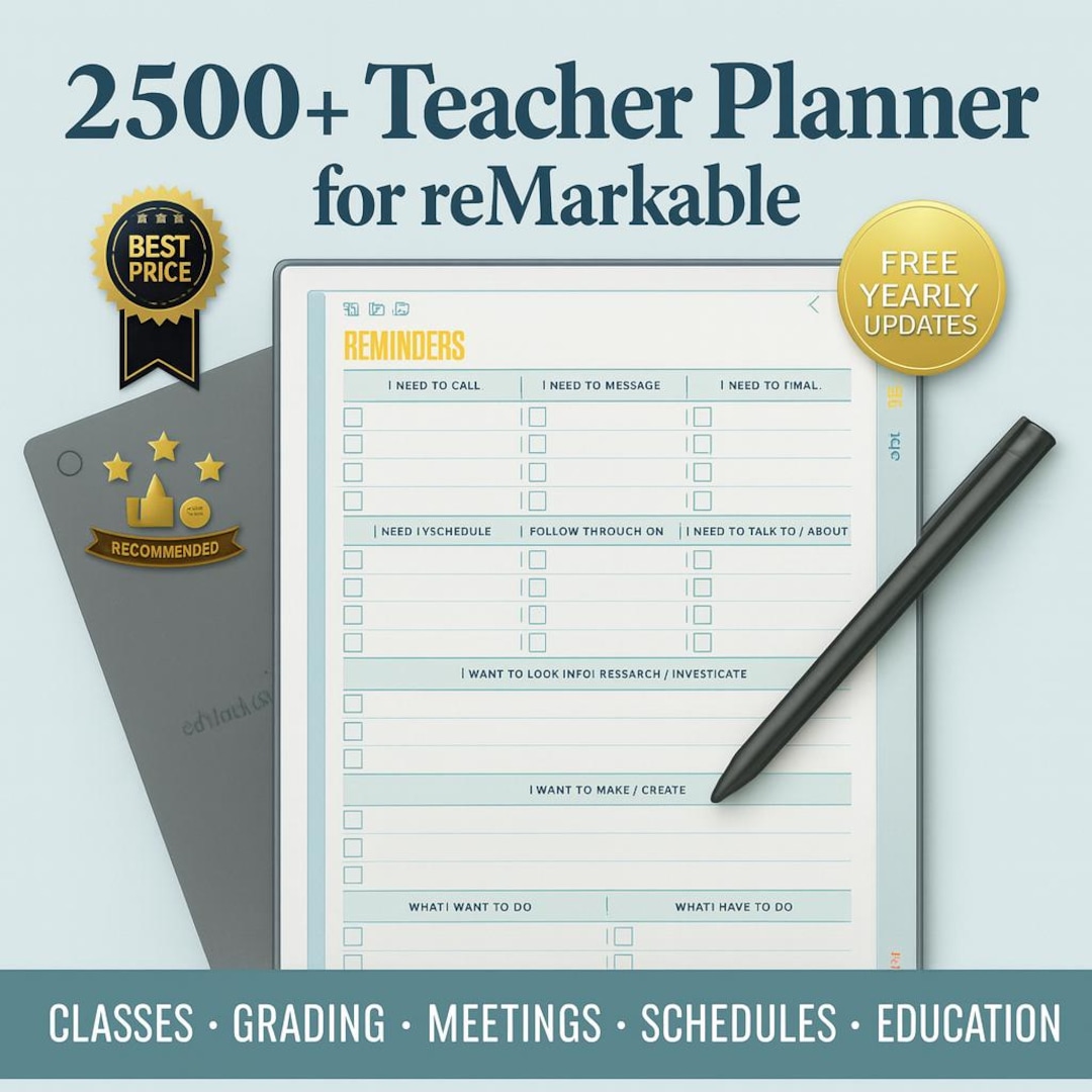 2500+ Teacher Planner for Remarkable | Ultimate Hyperlinked Classroom ...