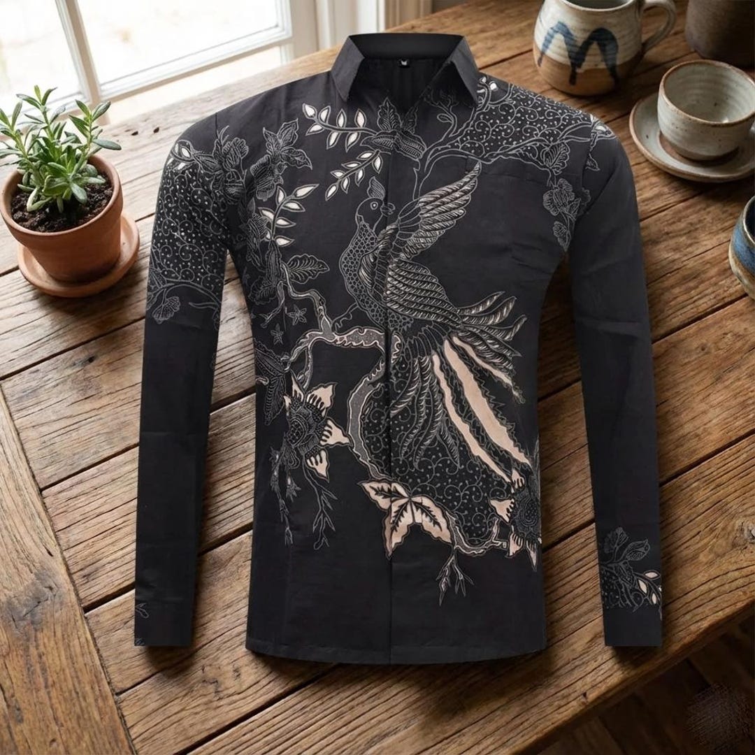 Authentic Indonesian Batik Shirt Men Peksi Danuja Motif Slim Fit Full ...