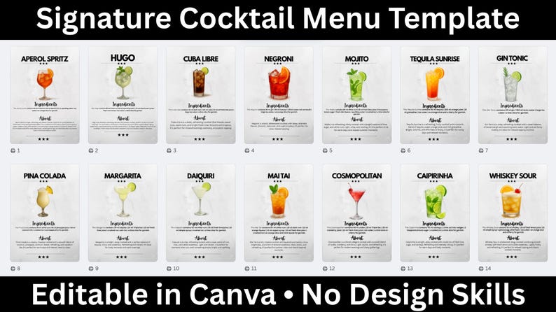 Fully Editable Cocktails Template | Canva Drinks Menu | Signature ...