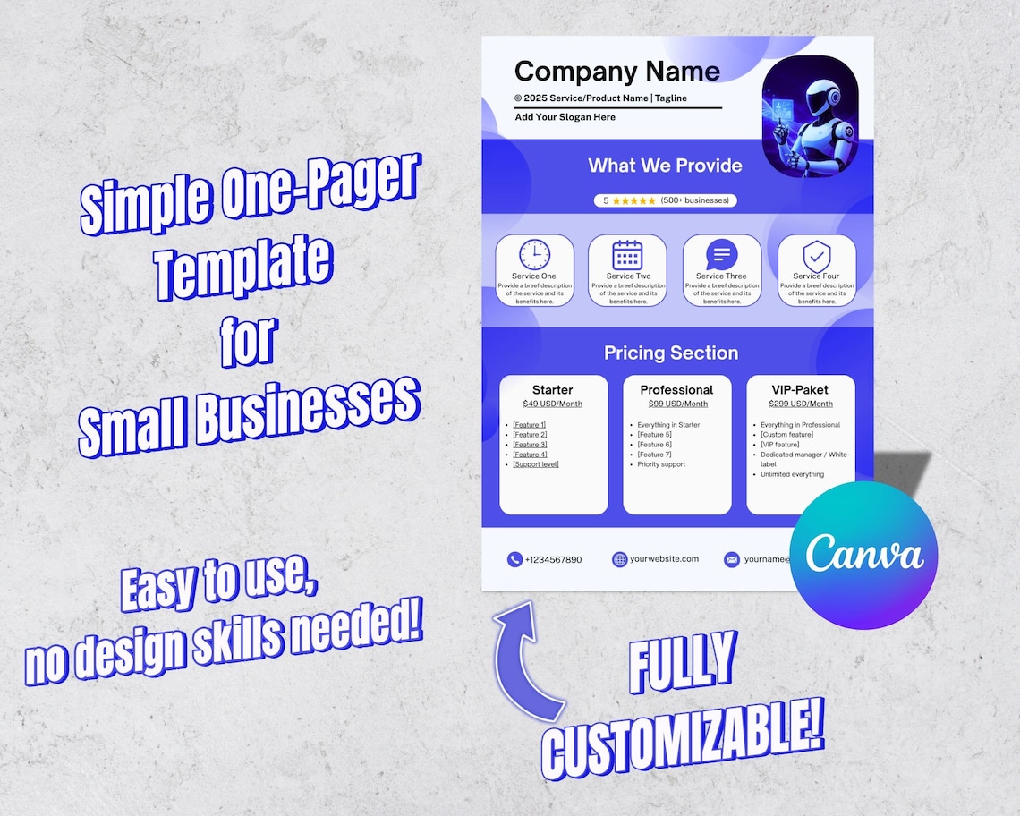 Minimal One-pager Template Canva | Pitch Deck & Sales Page - Etsy