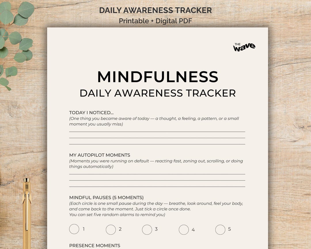 Mindfulness Daily Awareness Tracker, Weekly Reflection, Mental Health ...