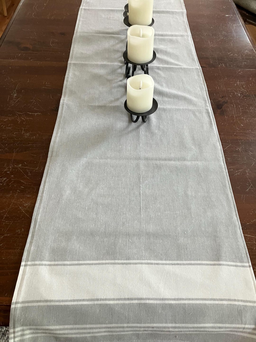 Table Runner Lined With Muslin. Gray With White Stripes at Ends - Etsy