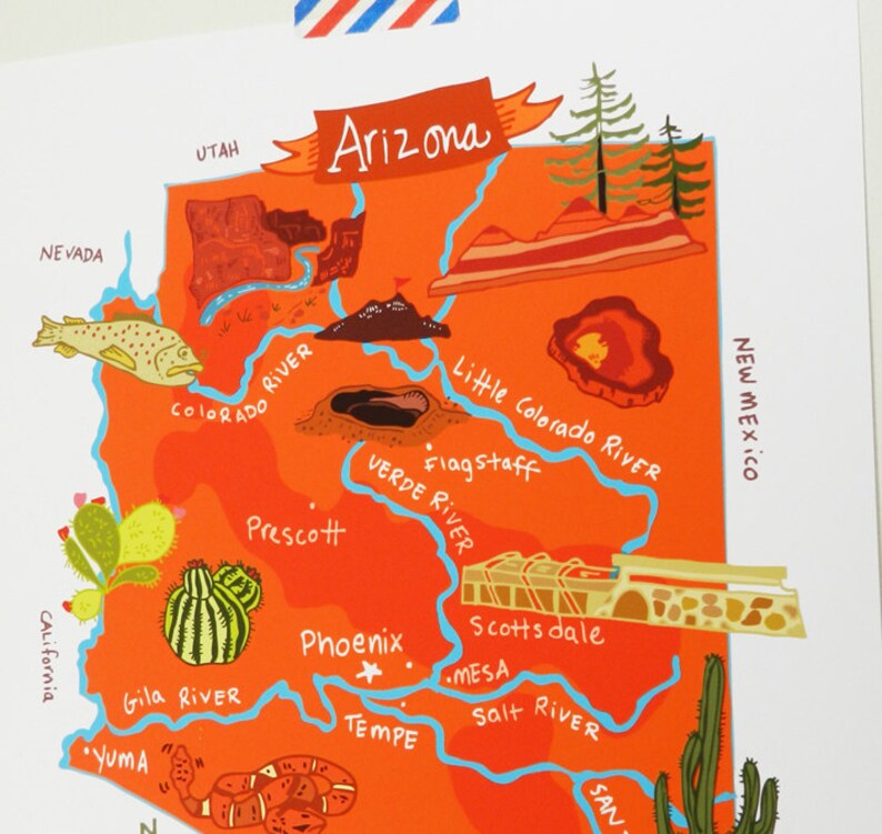 Arizona Illustrated 8x10 Map - Etsy