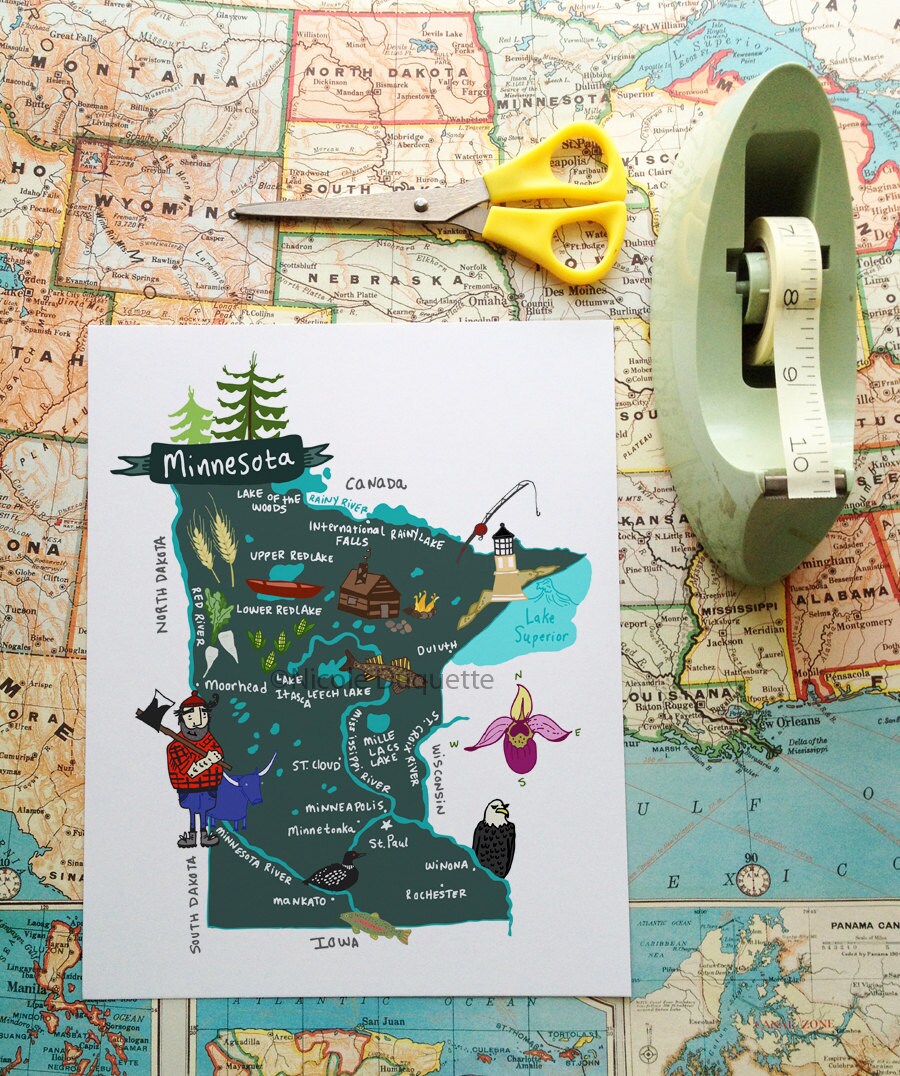 Minnesota Illustrated 8x10 Map | Etsy