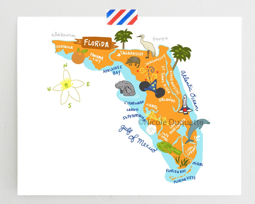 Florida Illustrated 8x10 Map - Etsy
