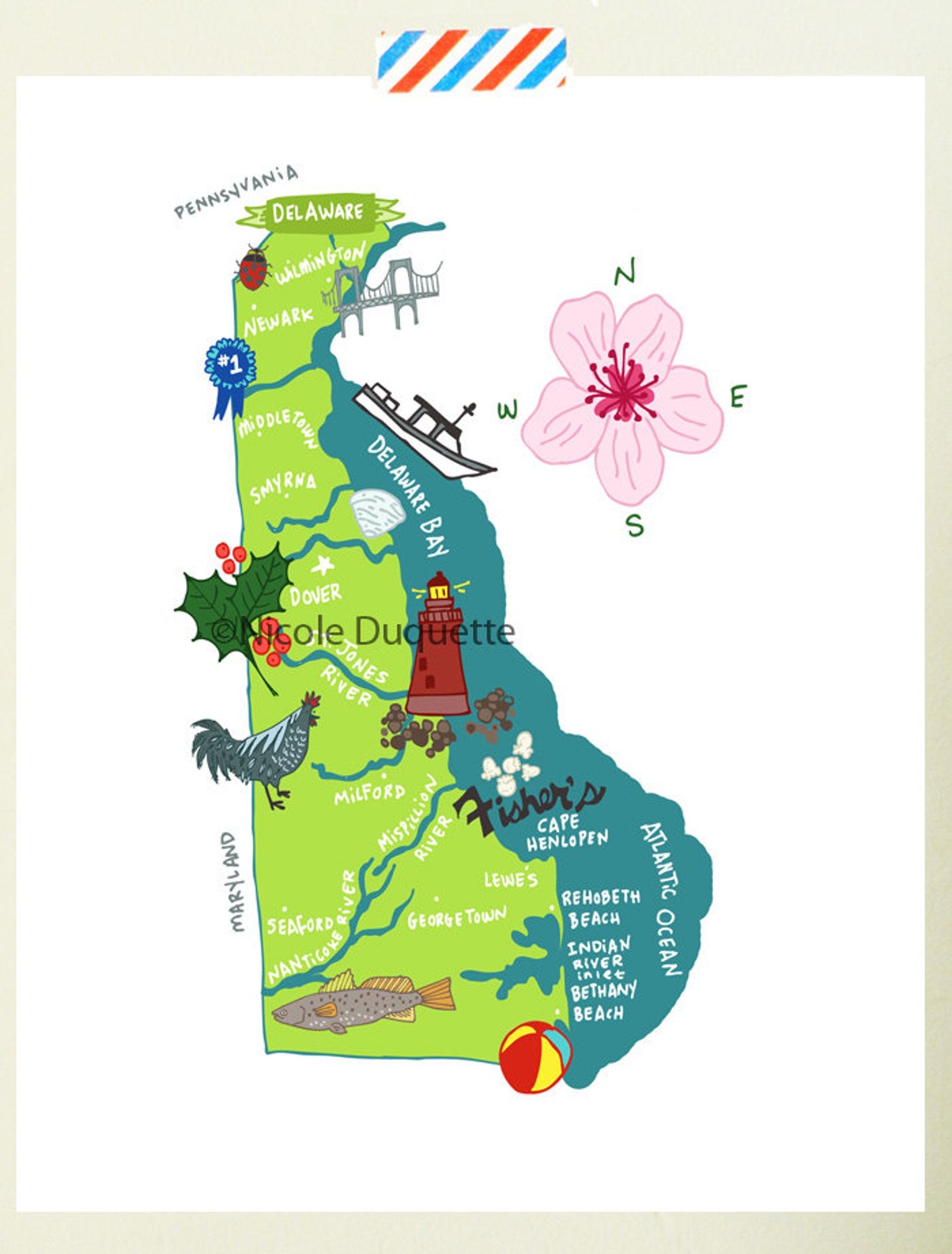 Delaware Illustrated 8x10 Map - Etsy