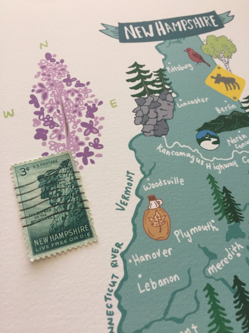 New Hampshire Illustrated 8x10 Map - Etsy