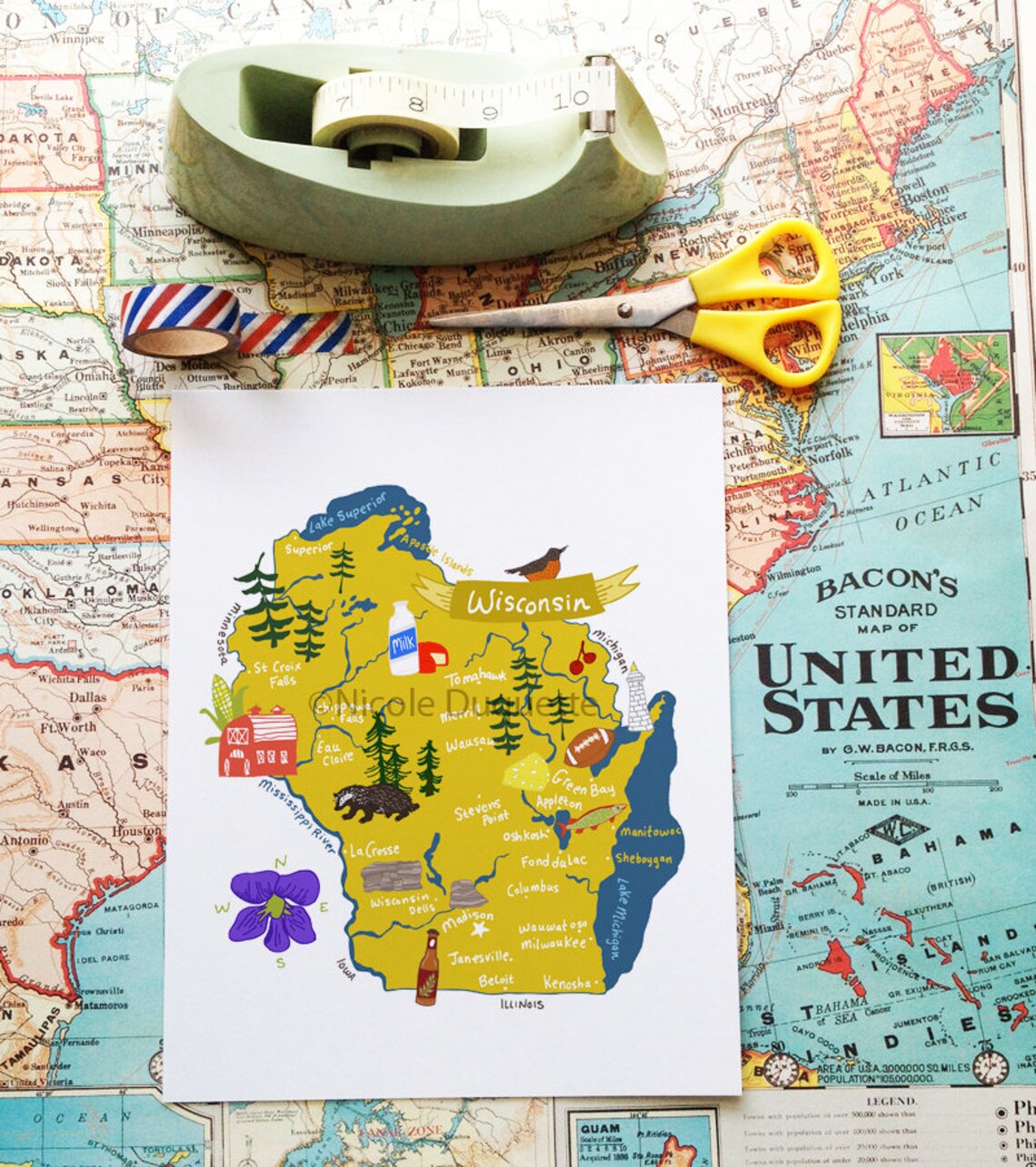 Wisconsin Illustrated 8x10 Map | Etsy