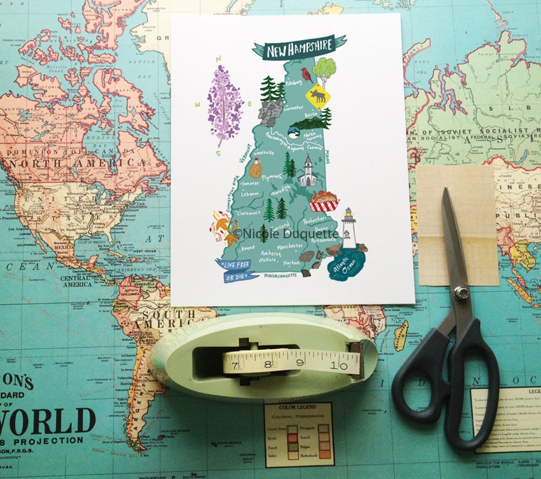 New Hampshire Illustrated 8x10 Map - Etsy
