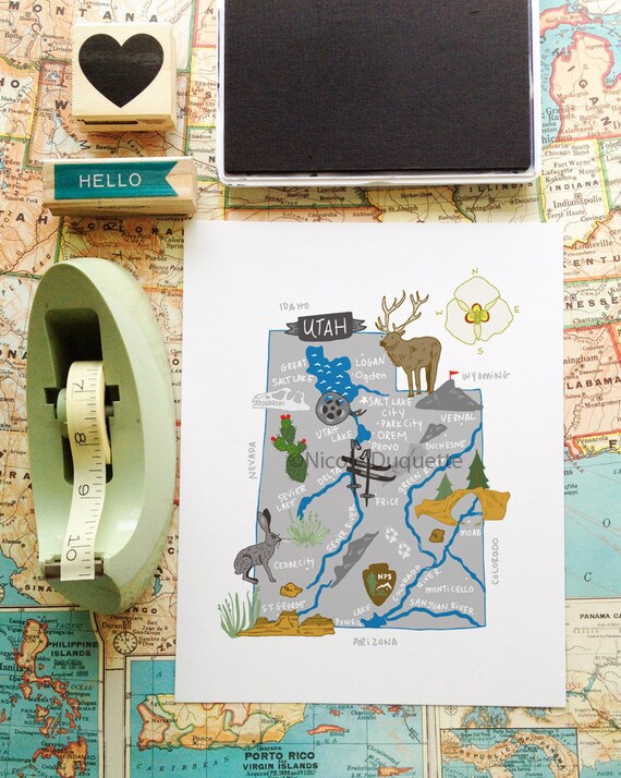 Utah Illustrated 8x10 Map | Etsy