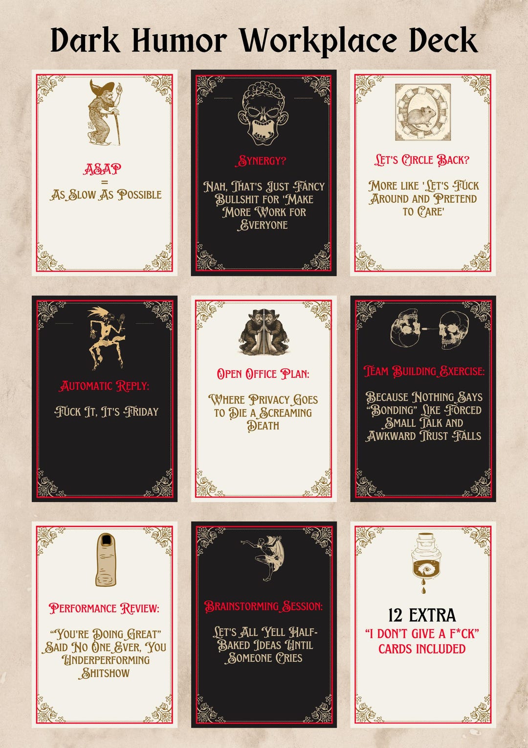 Dark Humor Workplace Affirmation Cards Printable | 20 Snarky Office ...