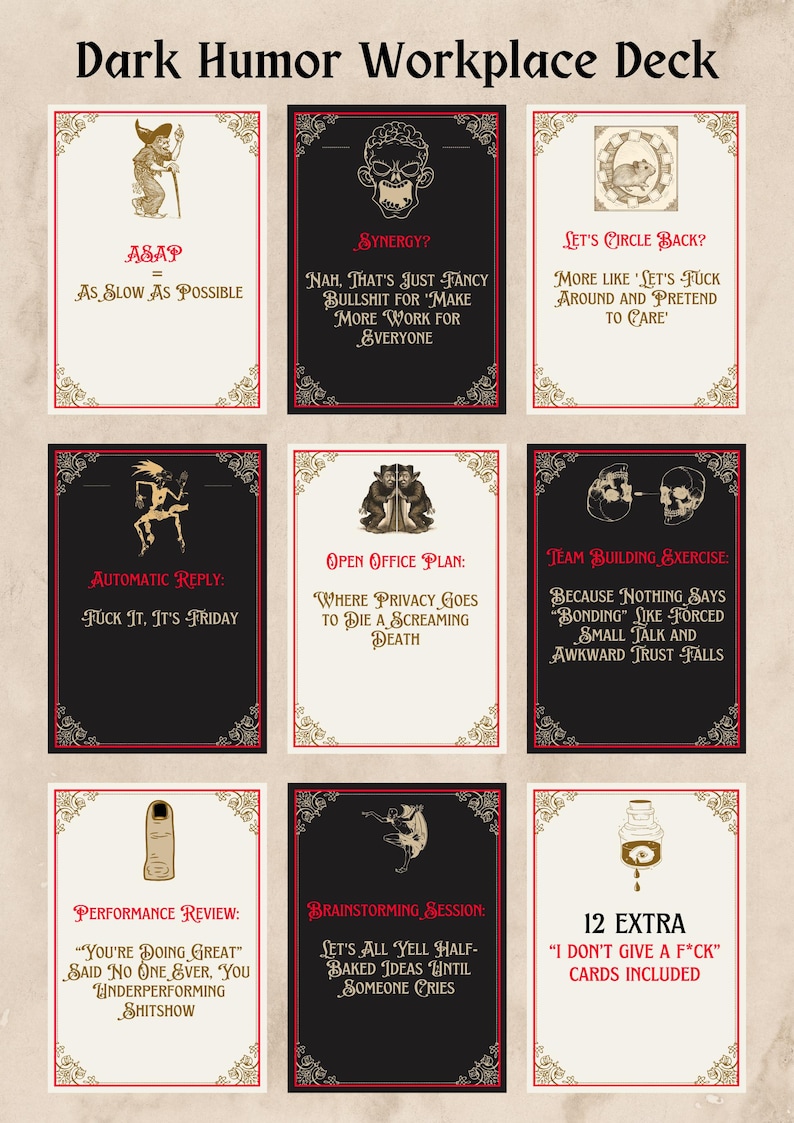 Dark Humor Workplace Affirmation Cards Printable | 20 Snarky Office ...