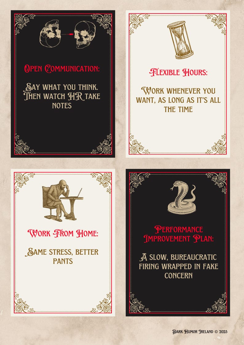 Dark Humor Workplace Affirmation Cards Printable | 20 Snarky Office ...