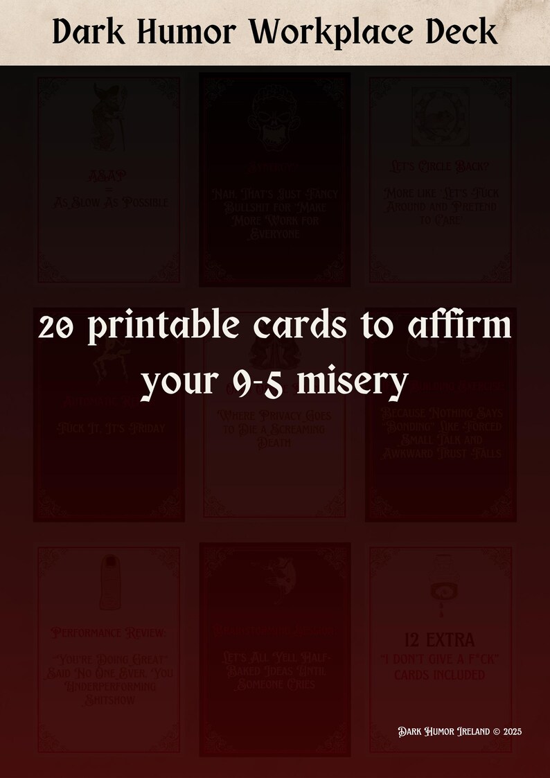 Dark Humor Workplace Affirmation Cards Printable | 20 Snarky Office ...