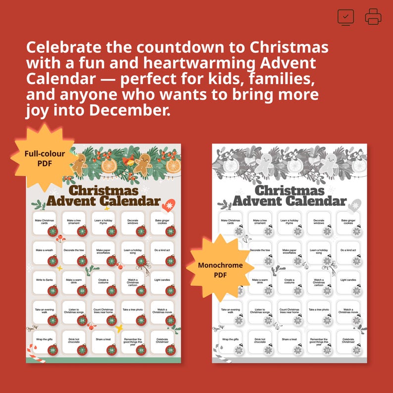 Christmas Activity Advent Calendar | Printable Family Fun (PDF) - Etsy