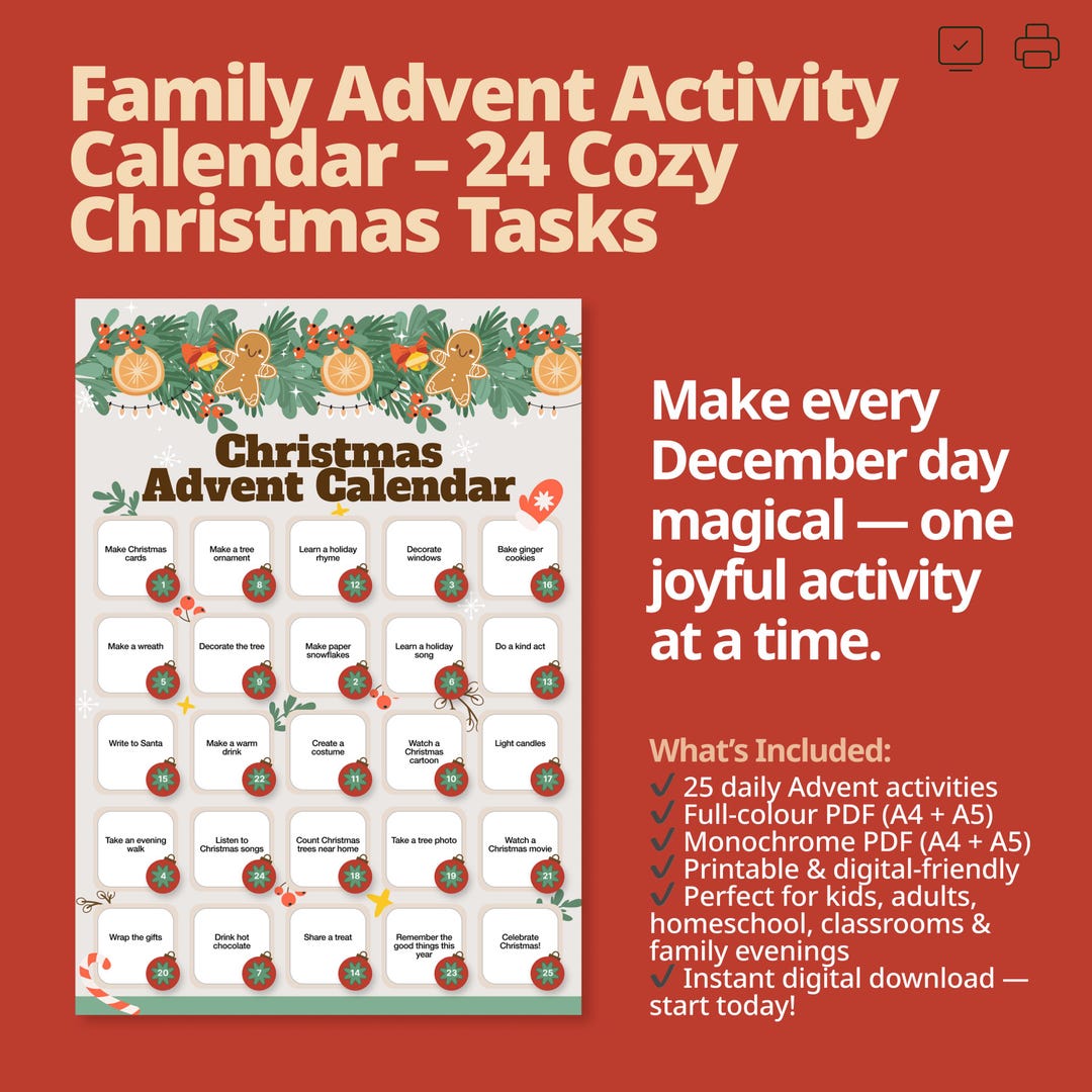 Christmas Activity Advent Calendar | Printable Family Fun (PDF) - Etsy