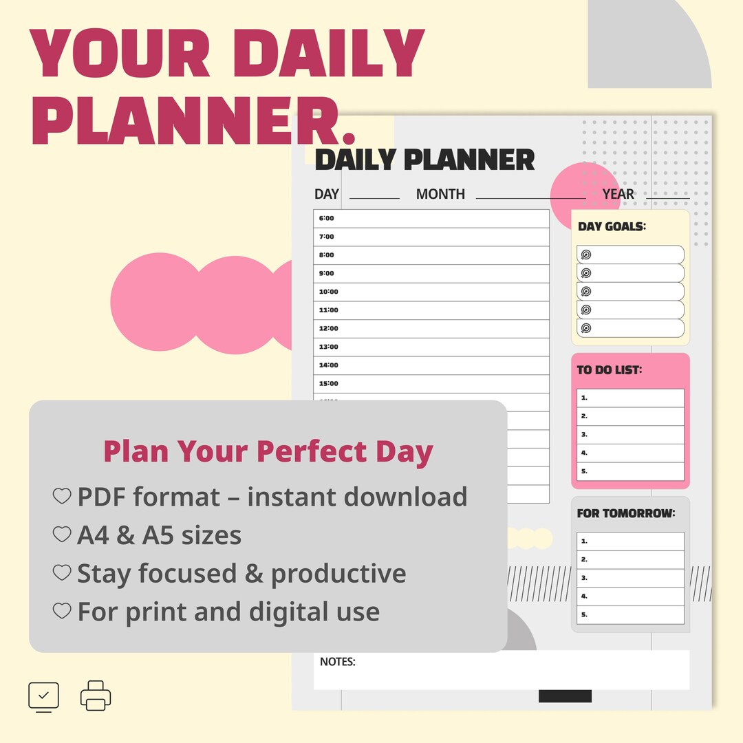Daily Planner | Hourly Schedule | Task Tracker | PDF | Goals, Today ...