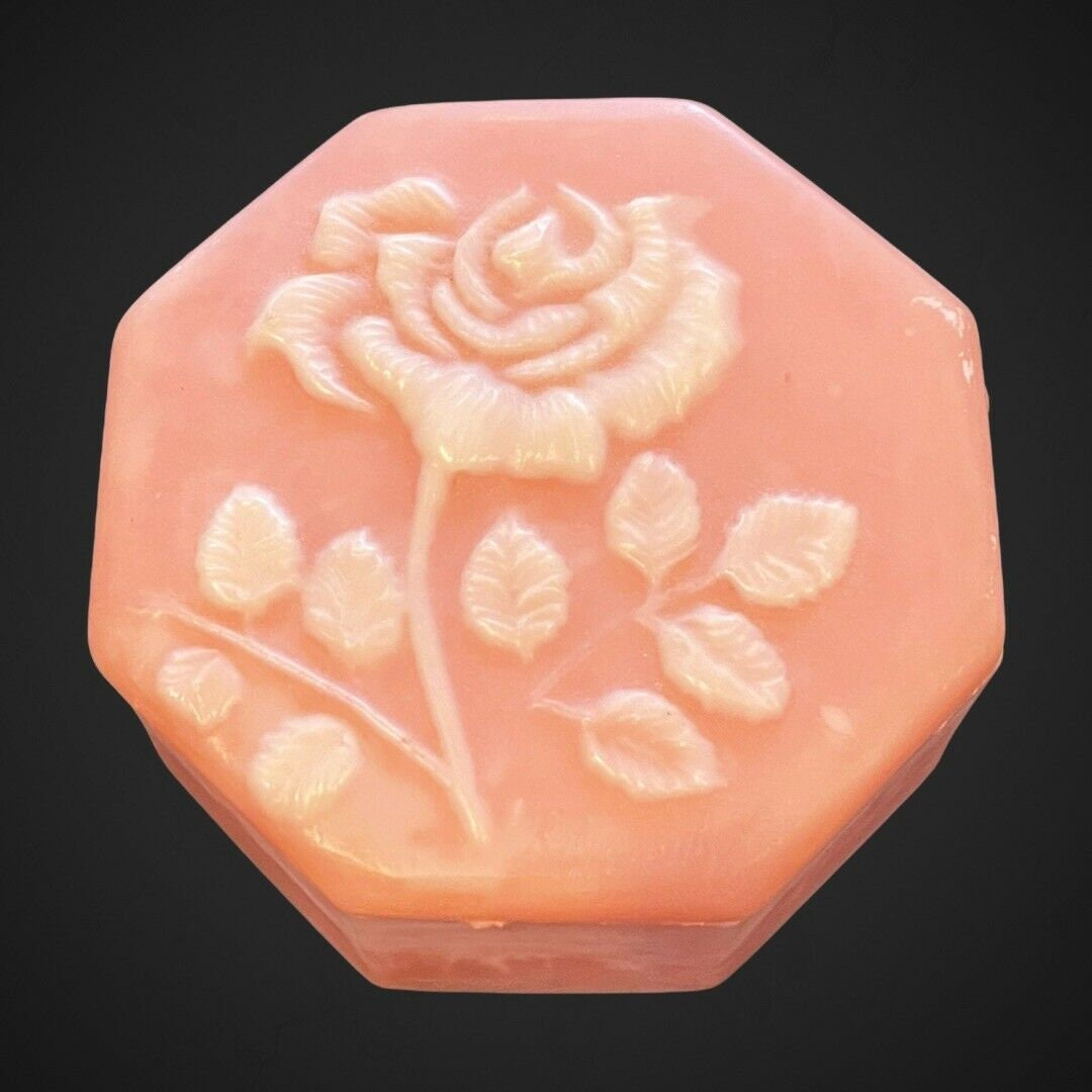 Vintage Pink Octagonal Incolay Trinket Box Soapstone Rose Signed R ...