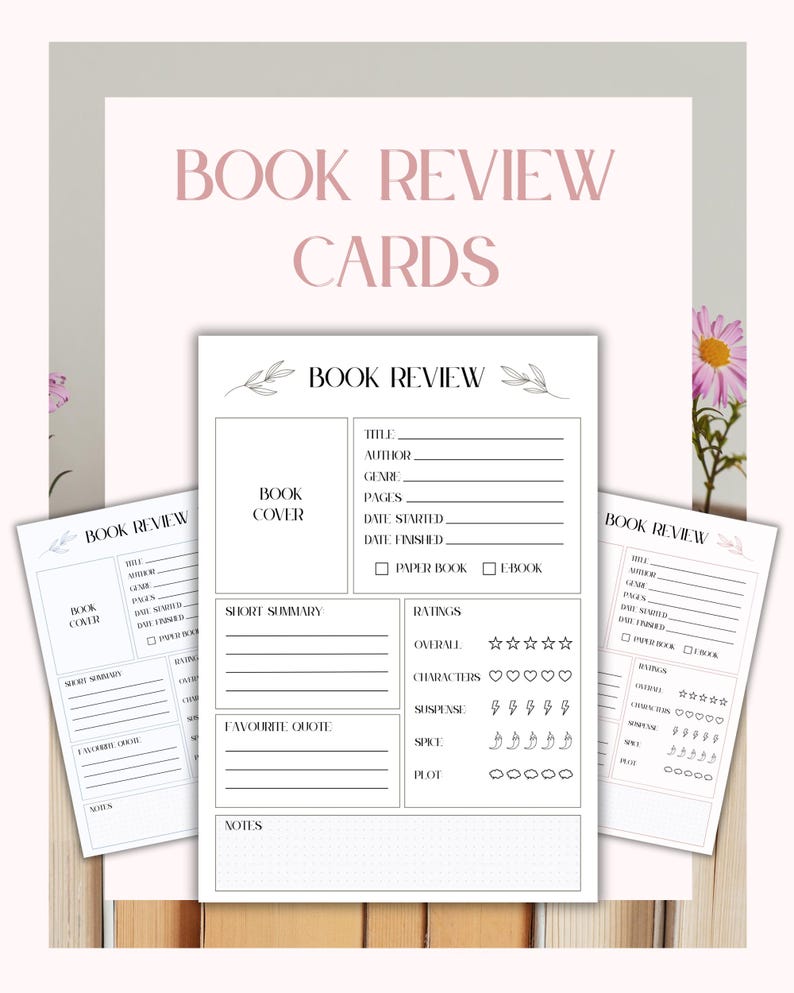 Book Review Cards Printable | Minimalist Reading Journal PDF | A4 A5 US ...