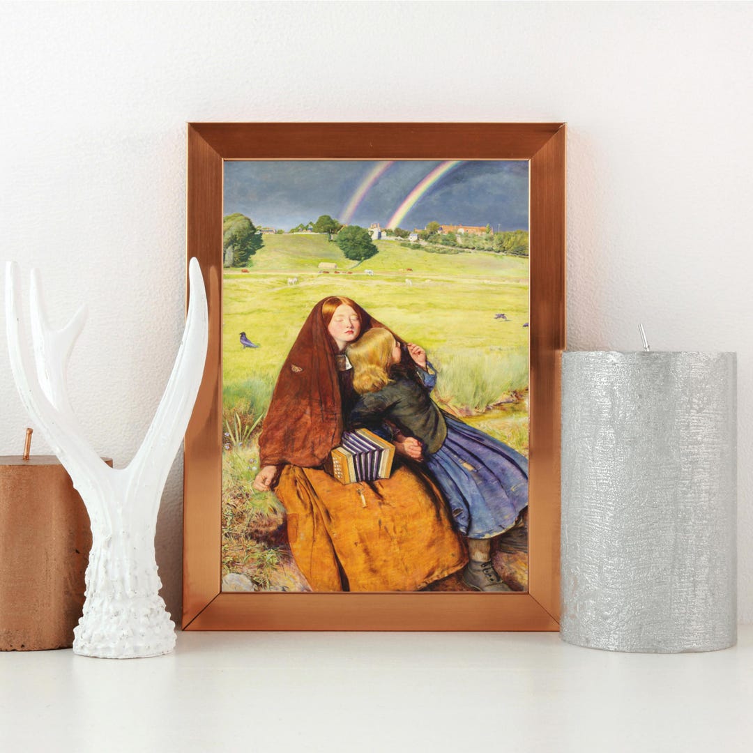 Victorian Romantic Wall Art, Pre-raphaelite Double Rainbow Landscape ...