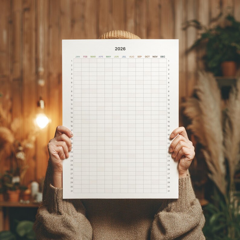 2026 Year at a Glance Printable One Page Portrait Yearly Calendar PDF ...