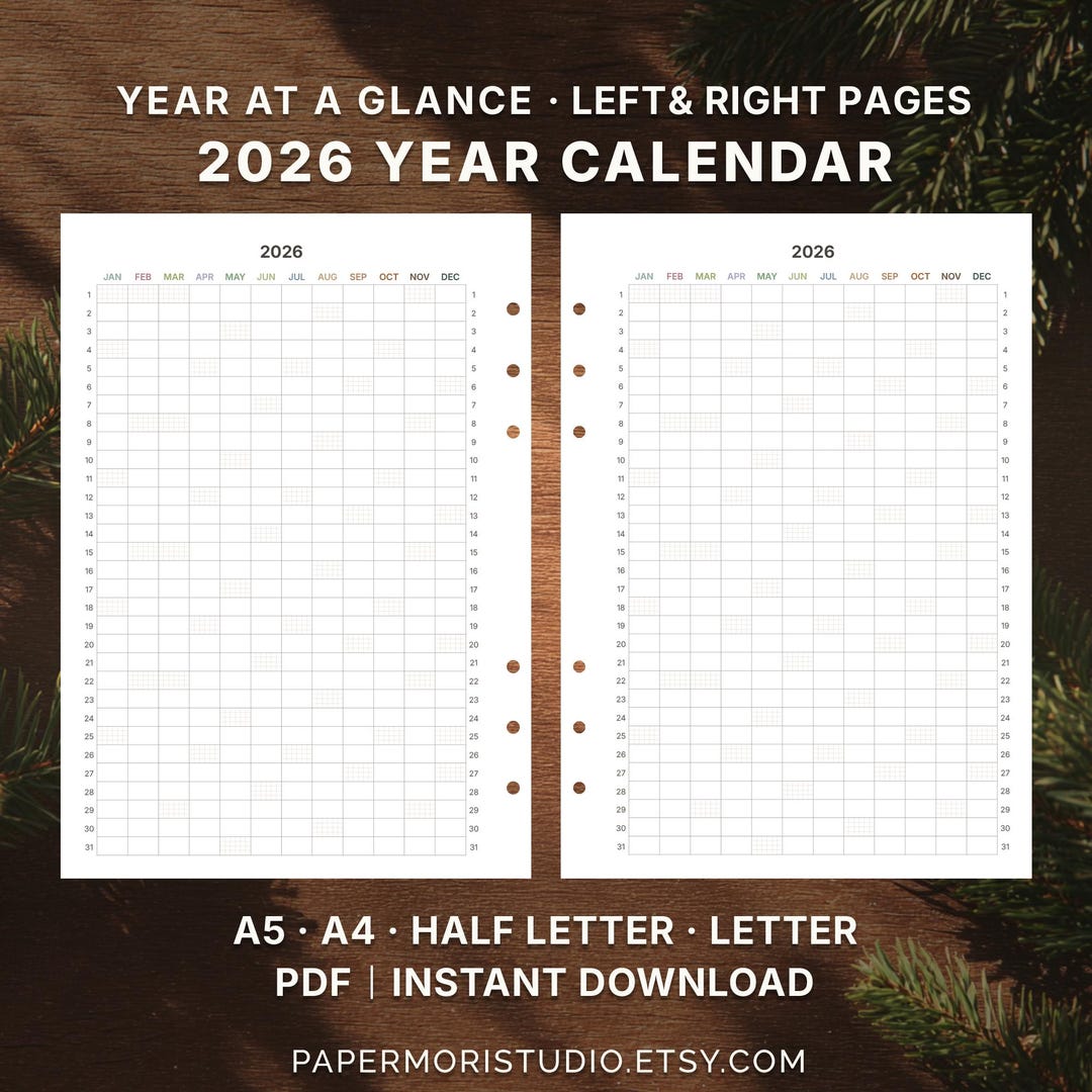 Buy 2026 Year at a Glance Binder Yearly Calendar Printable One Page ...