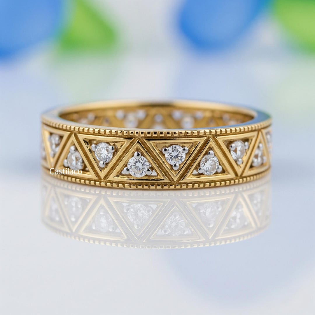 14K Gold Lab-grown Diamond Eternity Band | Triangle Wedding Ring - Etsy