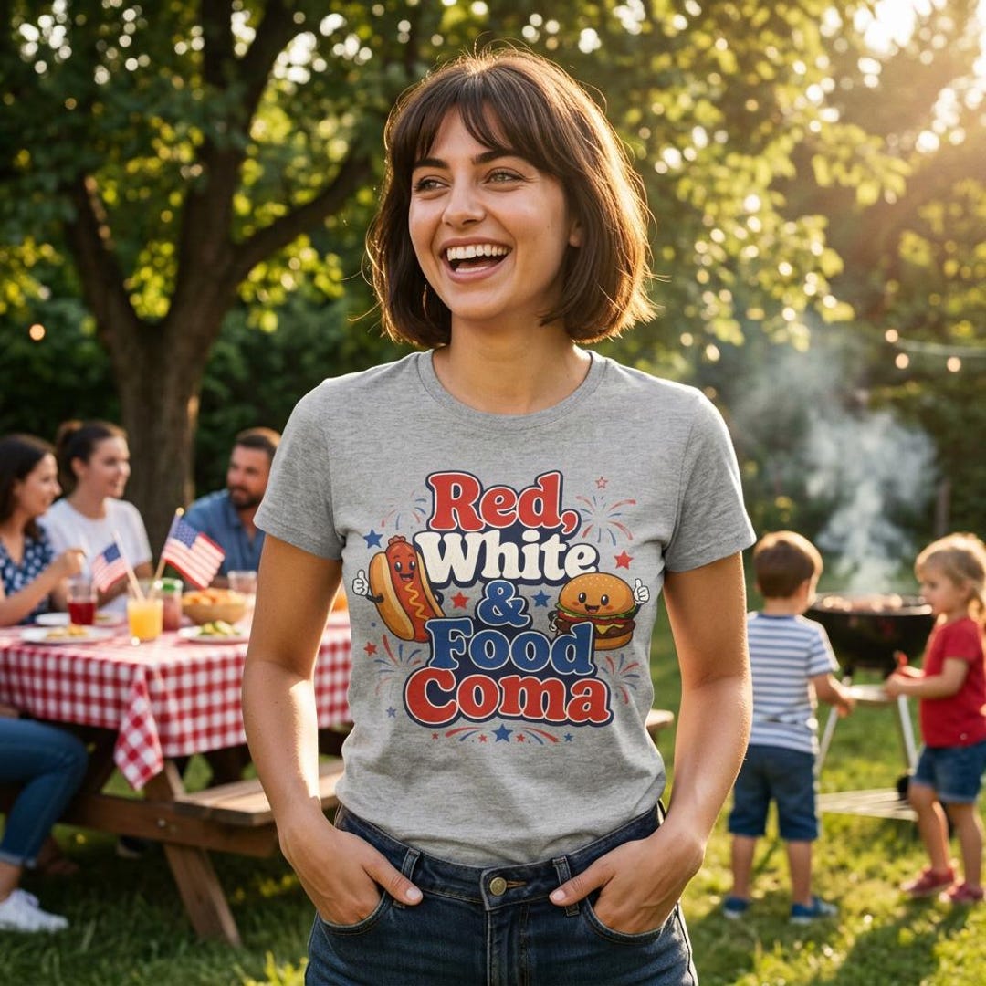 Red White Food Coma Shirt, Funny 4th of July BBQ Tee, Patriotic Cookout ...