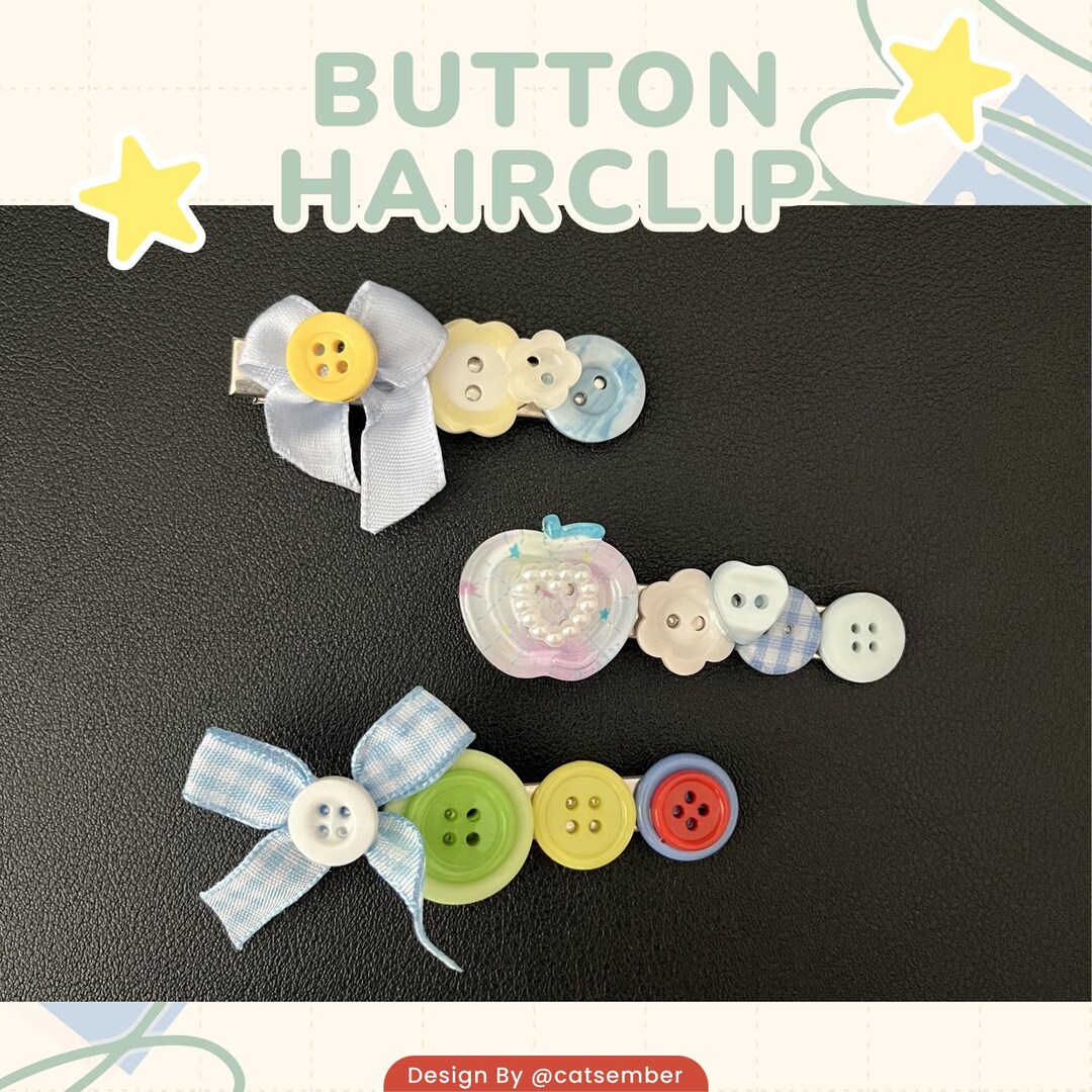 Handmade | Colorful Button Hair Clips | Hair Accessories - Etsy