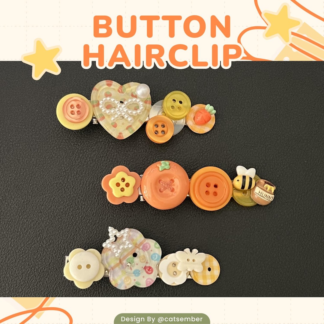 Handmade | Orange Button Hair Clips | Hair Accessories - Etsy
