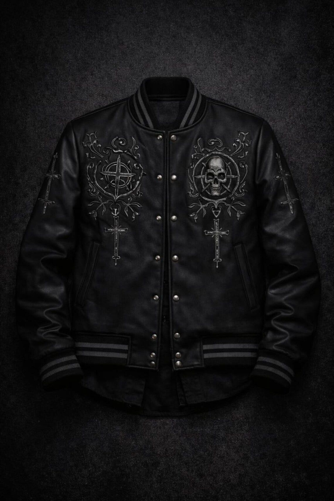 Gothic Varsity Jacket – Faux Leather Occult Streetwear Coat - Etsy