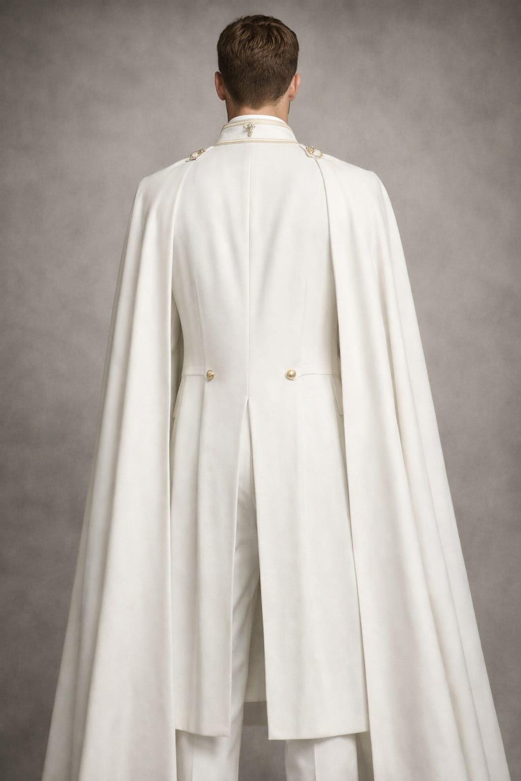 Men’s Luxury Military-style Long Coat With Cape – White Tailored Formal ...