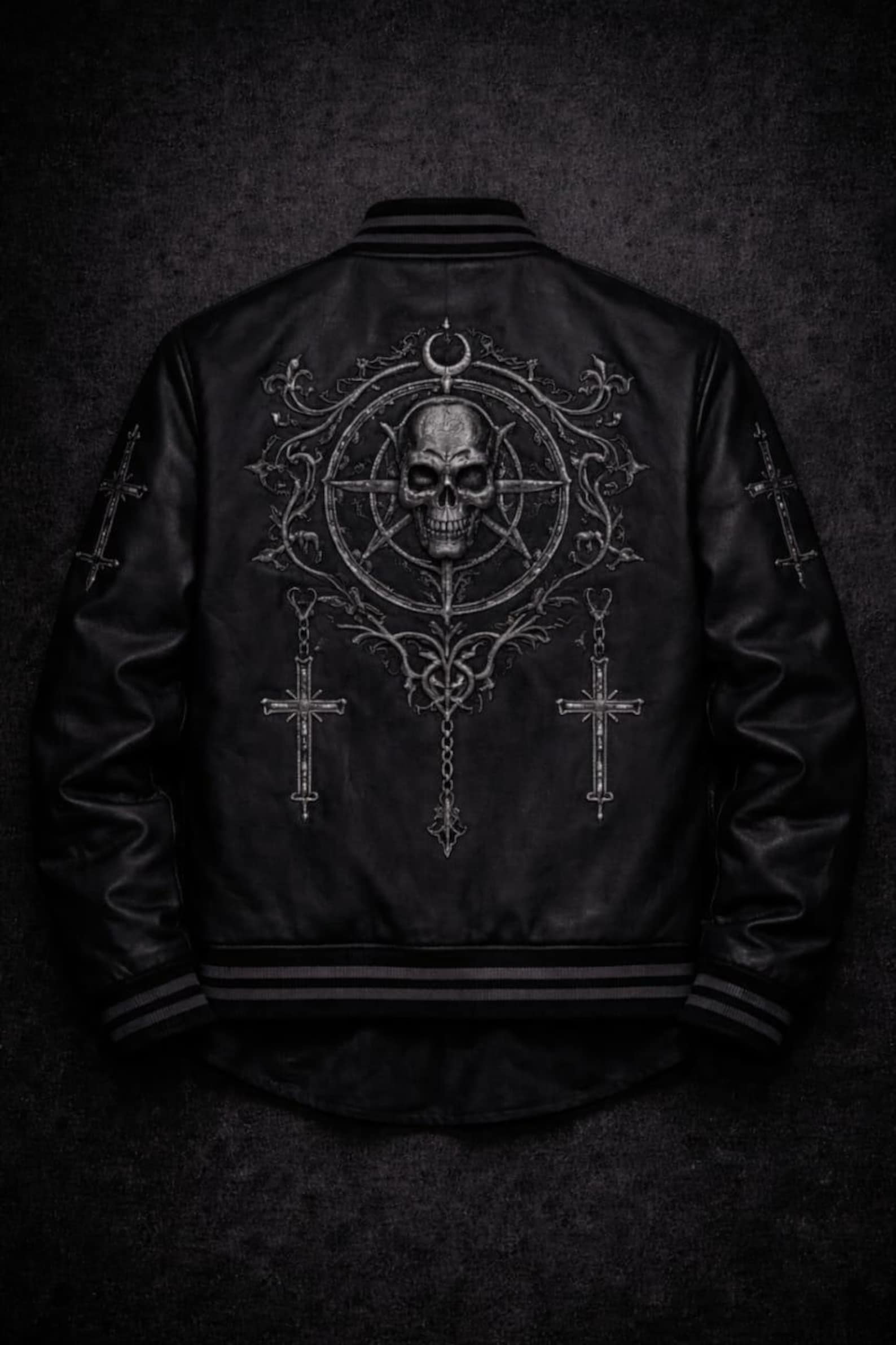 Gothic Varsity Jacket – Faux Leather Occult Streetwear Coat - Etsy