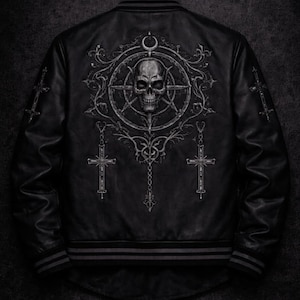Gothic Varsity Jacket – Faux Leather Occult Streetwear Coat - Etsy