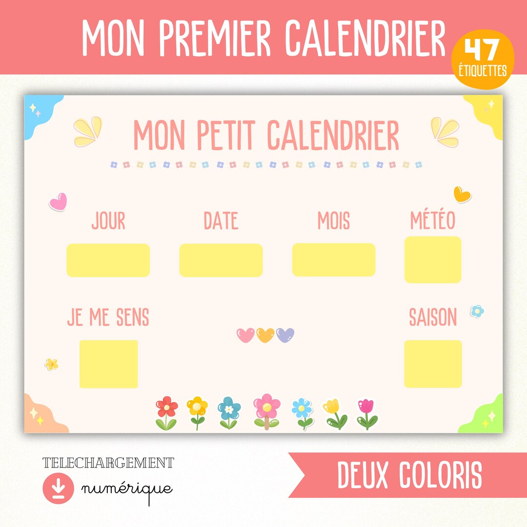 Calendrier Enfant à Imprimer - étiquettes Jours, Mois, Météo Et ...