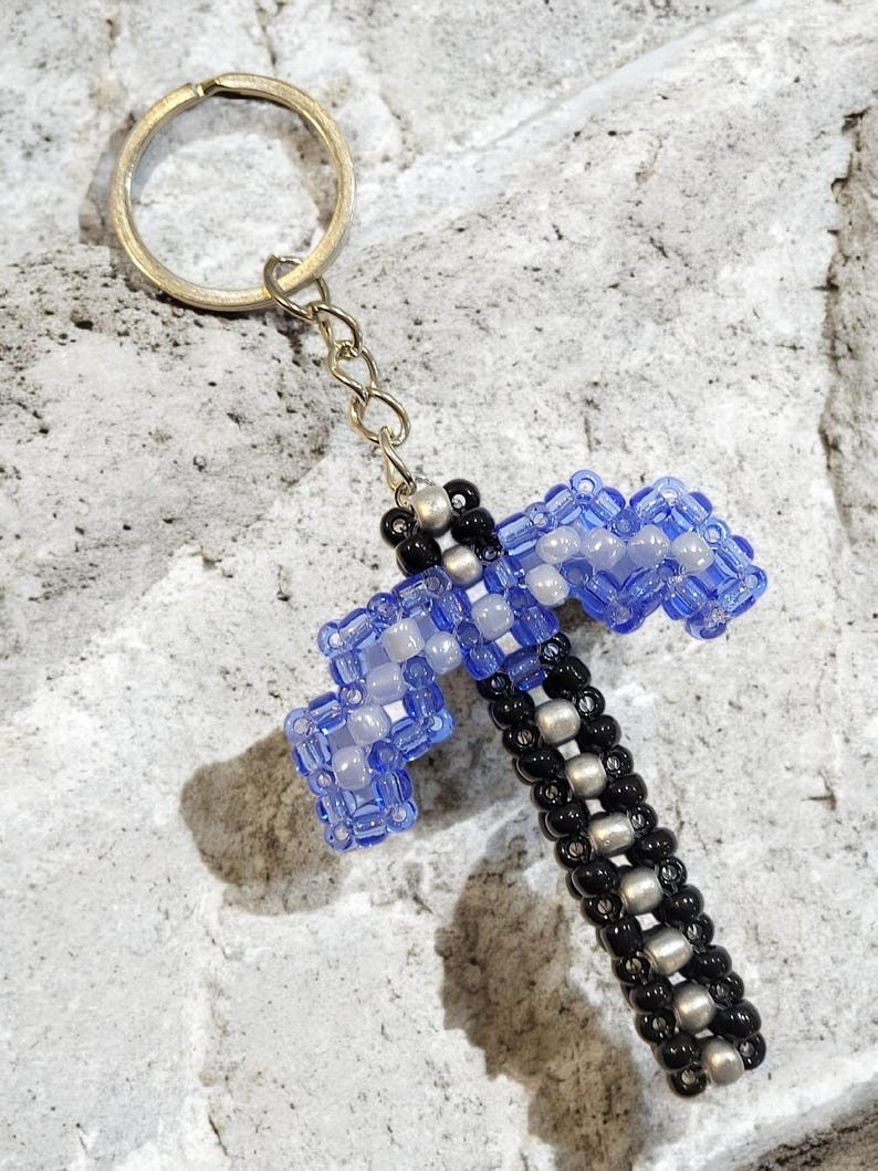 3D Minecraft Inspired Sword Pickaxe Axe Keychain – Handmade Beaded ...