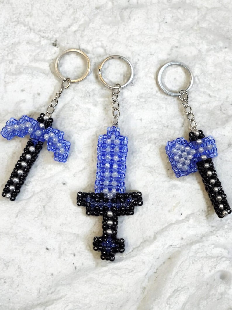3D Minecraft Inspired Sword Pickaxe Axe Keychain – Handmade Beaded ...