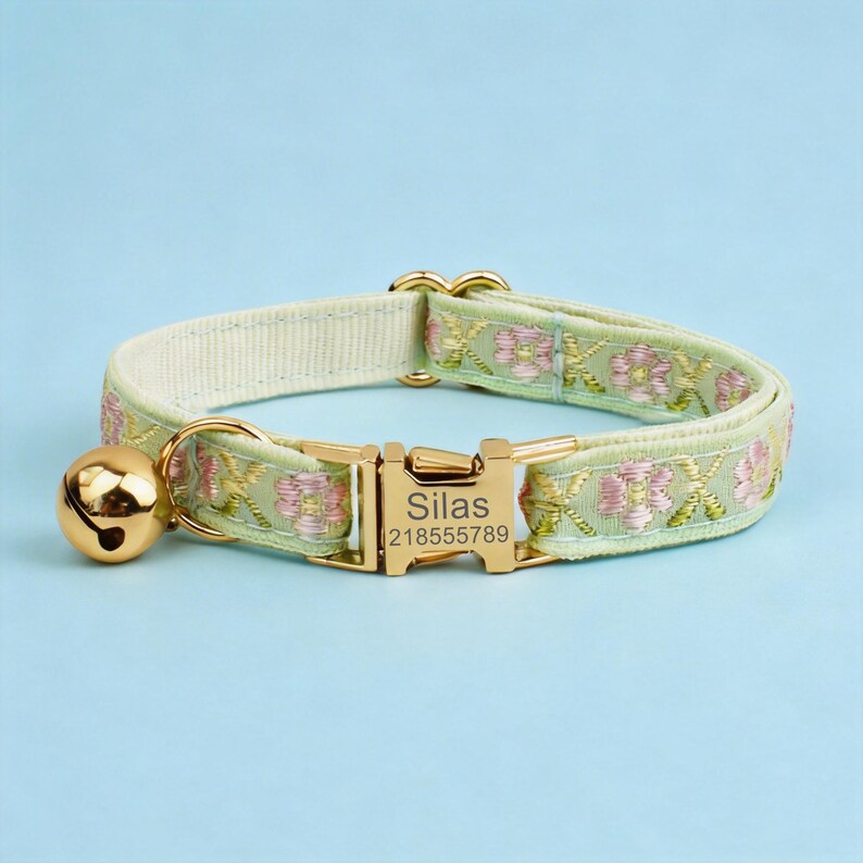 Custom Name Webbing Cat Collar, Personalized Adjustable Cat Embroidered ...