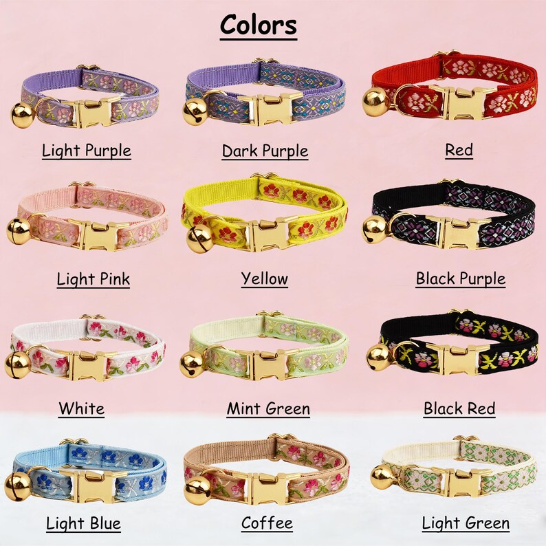 Personalized Floral Cat Name Collar, Custom Engraved Buckle, Durable ...