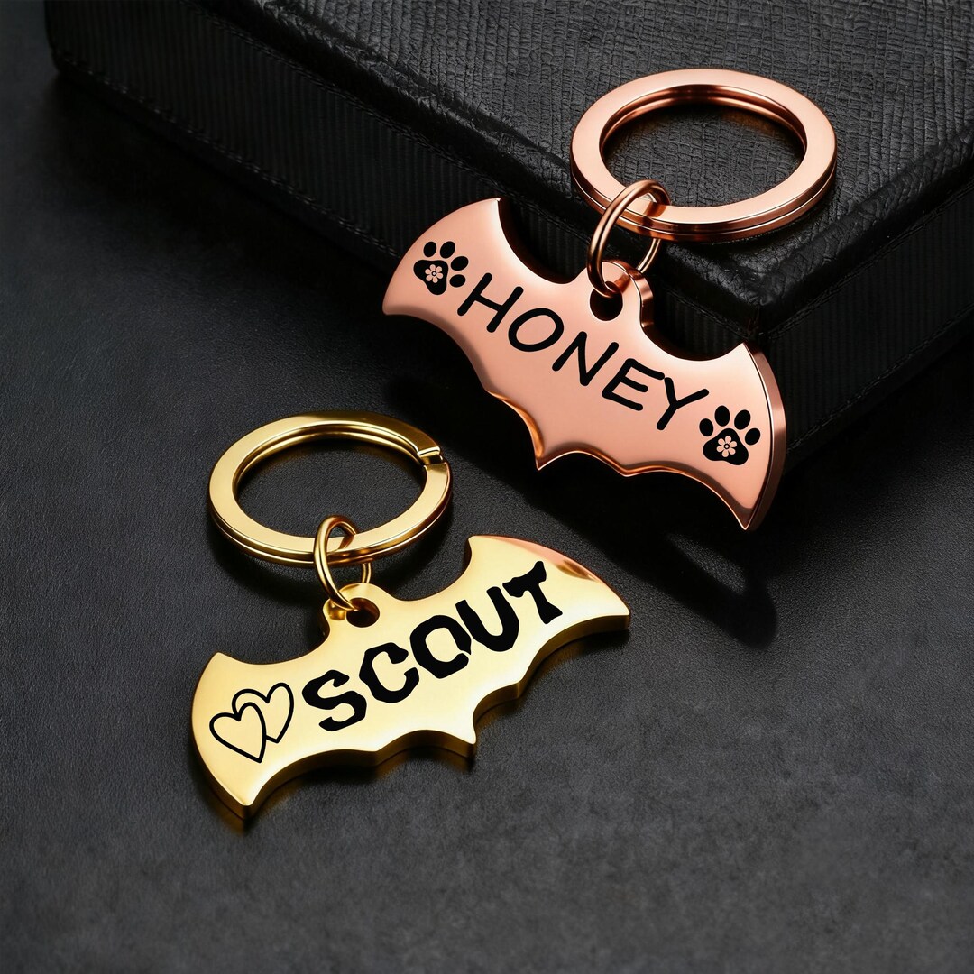 Engraved Unique Dog Id Tags,bat Metal Gold Pet Name Tag for Dogs ...