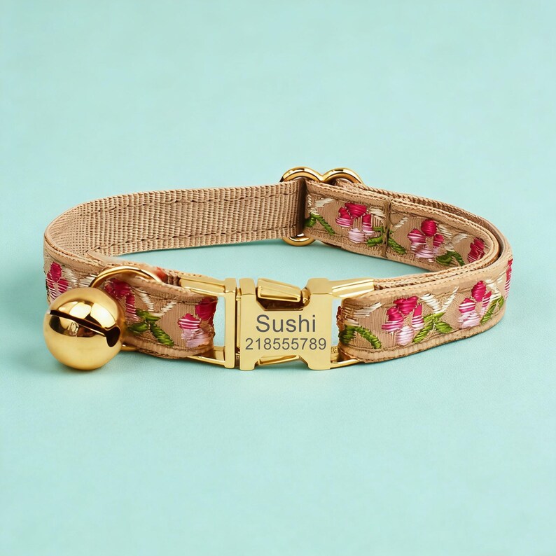 Custom Name Webbing Cat Collar, Personalized Adjustable Pet Safety ...